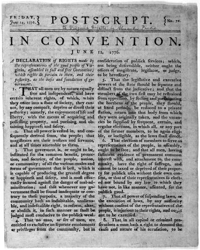 The Virginia Declaration of Rights Introduced by George Mason at the ...