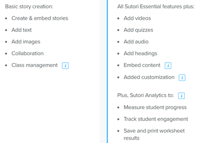 The free version of Sutori offers all of the features on the left ...