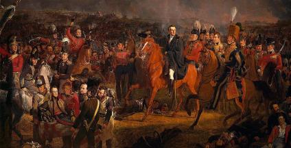 The Battle of Waterloo (detail). To the left on a stretcher is the ...