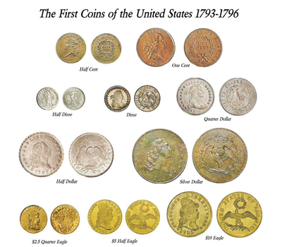 These are a variety of coins used throughout the course of the United ...