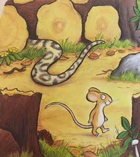 Snake slithers away, outsmarted by Mouse.