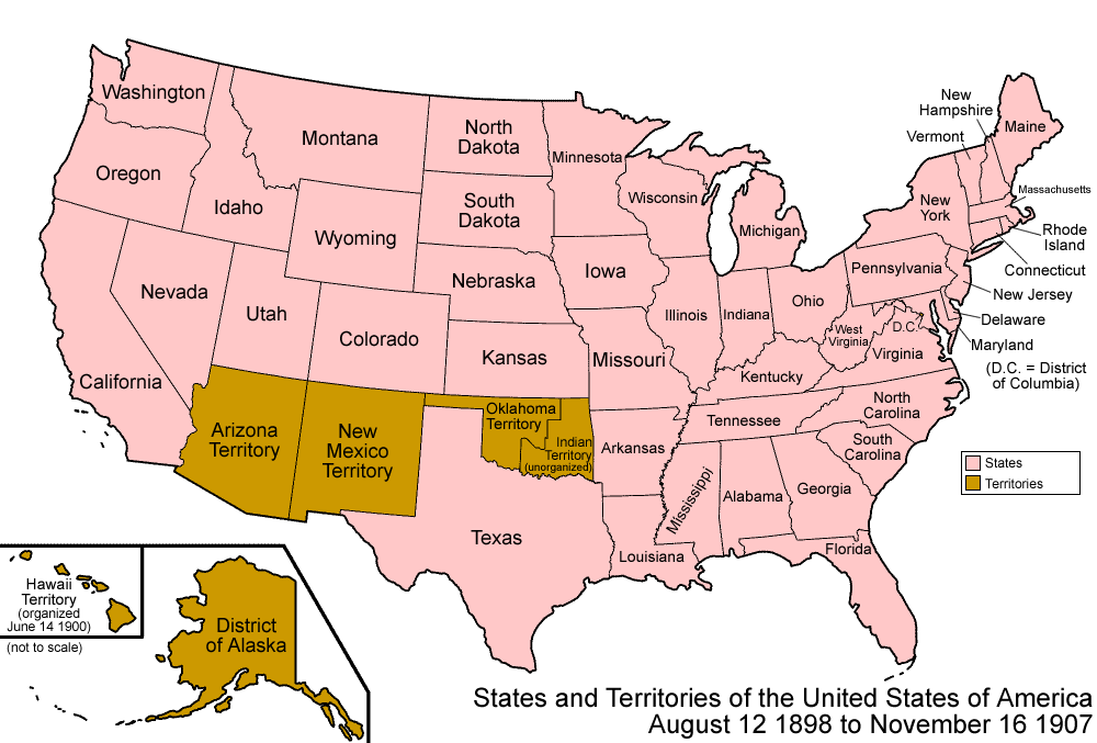 All states and territories possessed by the United States at this time.