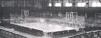 This is a picture of a basketball hoop from the 1900s.