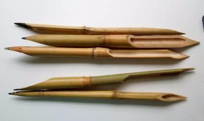 These are examples of the reed pens the Egyptians made.
