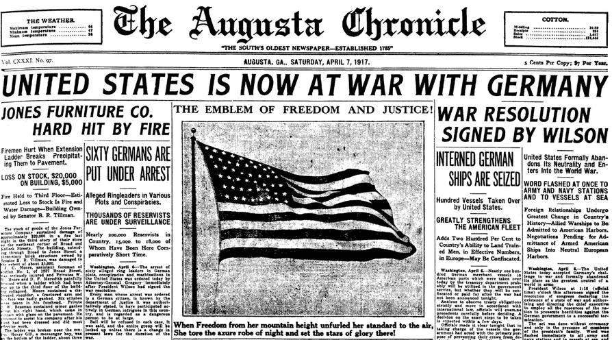 Chicago Tribune clipping announcing the war/Augusta Chronicle (Augusta ...