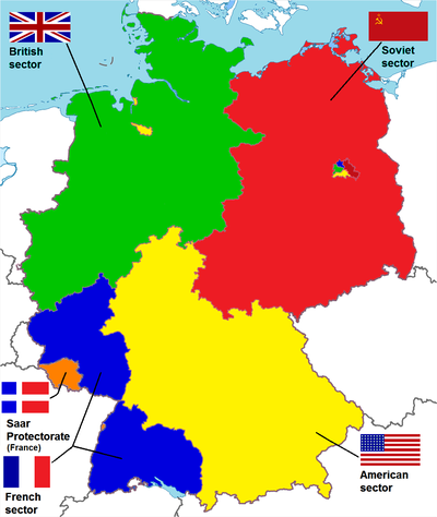Germany was divided into four occupied zones. Here you can see that ...