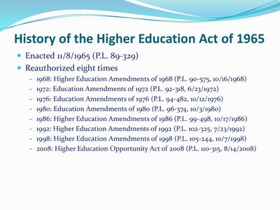 1965 : The Higher Education Act Passed.
