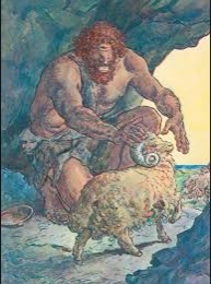 Polyphemus in his cave ,with one of his rams.