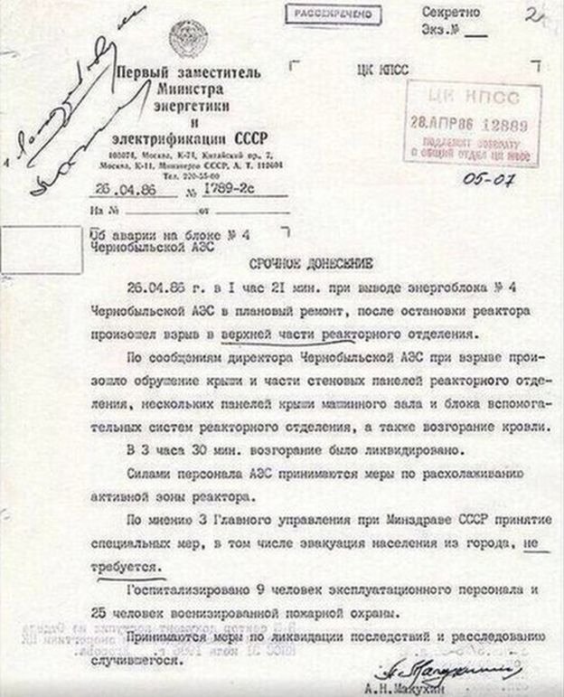 Secret letter written by Soviet deputy energy minister Alexei Makukhin ...