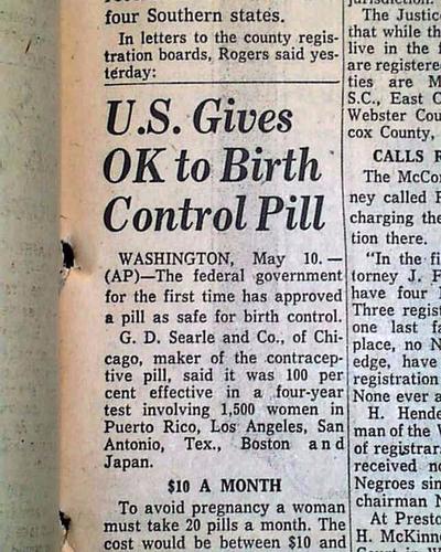1960 - FDA APPROVES BIRTH CONTROL PILLS