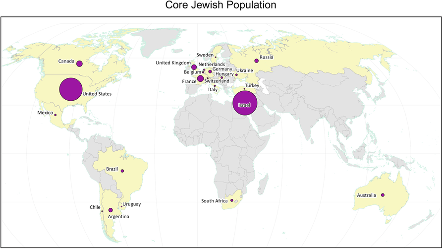 A proportional-symbol map showing us the Nations where Jews today are ...
