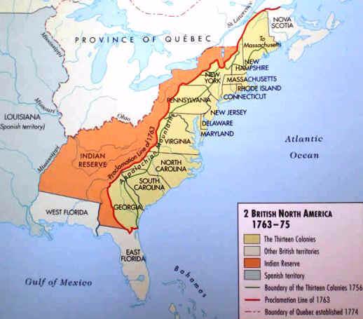 This map outlines where the Proclamation Line of 1763 would have occurred.