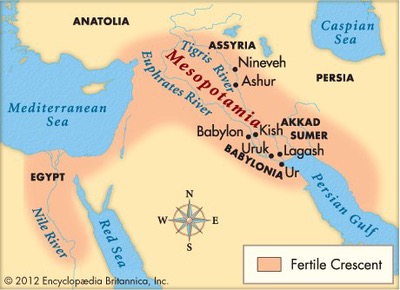 Mesopotamia lies between the two rivers, the Tigris and the Euphrates ...
