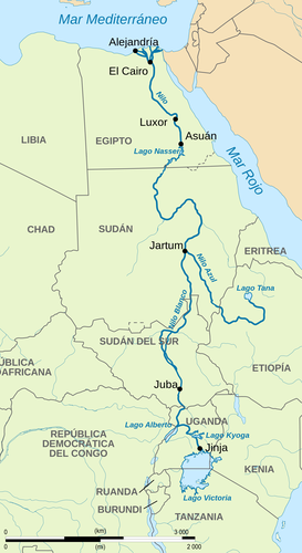 Il corso del fiume Nilo dalla sorgente al delta
