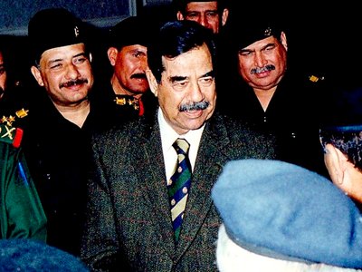 1957. Saddam Hussein joined the Baath Party, a political party, members ...