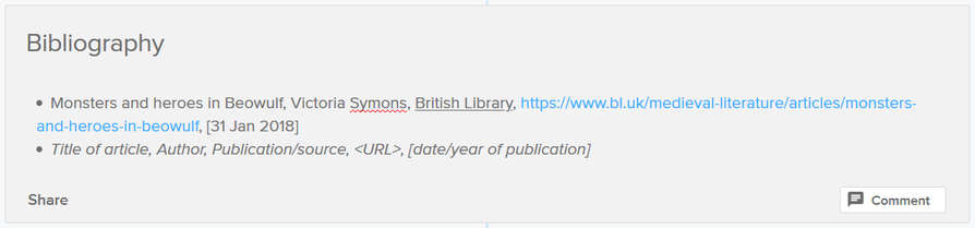 Screenshot of a bibliography item on a Sutori presentation