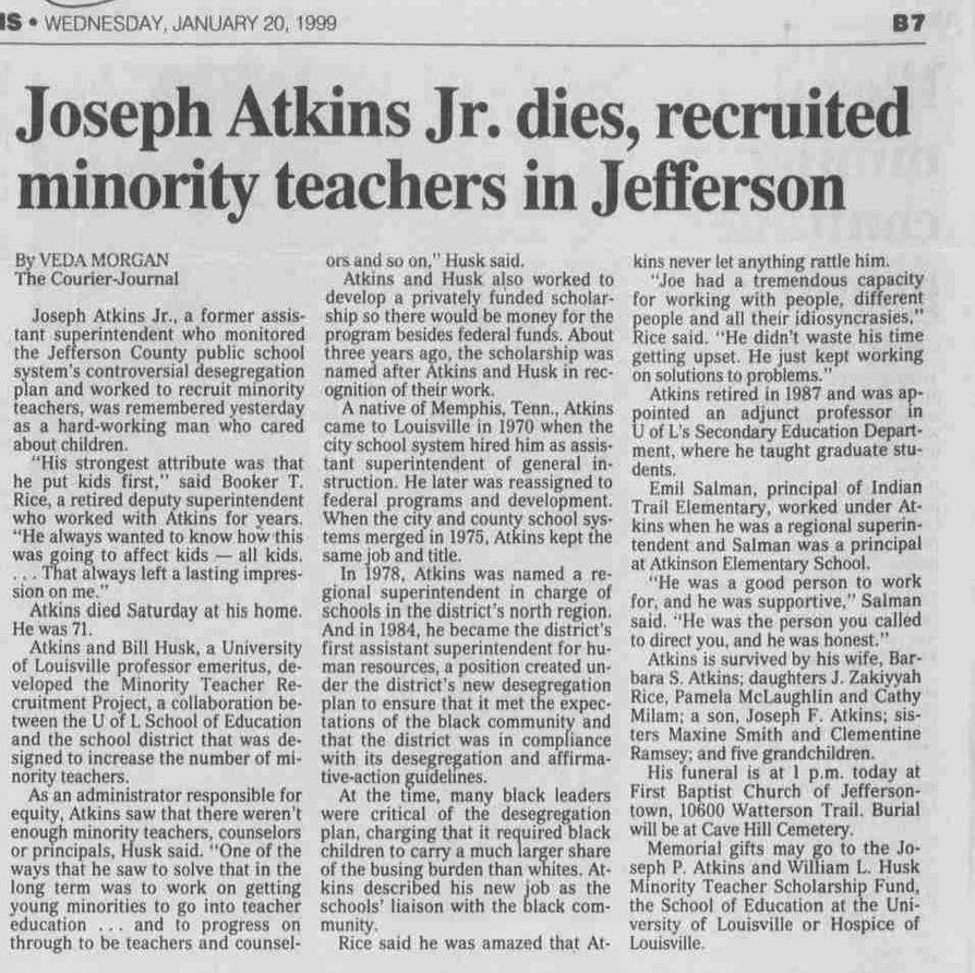 Article on the death of Dr. Atkins.