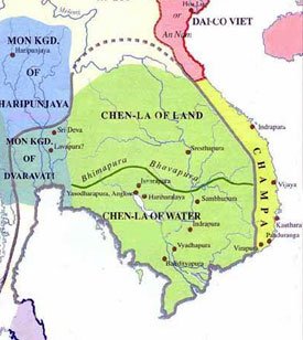 The division of Land Chenla and Water Chenla.