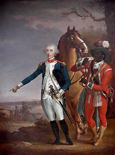 This is an image of Lafayette and commanding troops in the war.