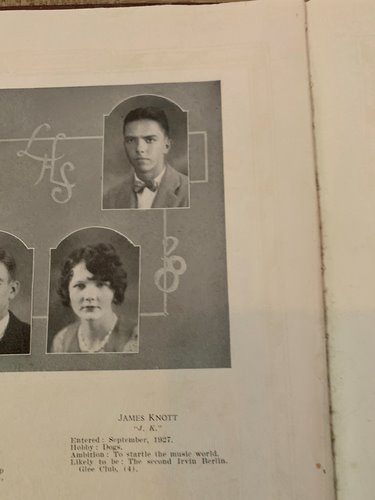 In the parlor there is a yearbook with James Knotts' photo from 1927.