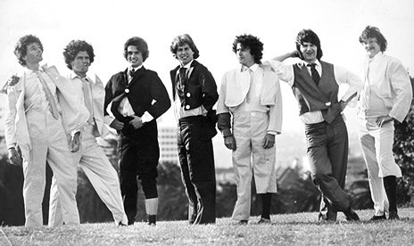 Split Enz in September 1974 (left to right): Noel Crombie, Tim Finn ...