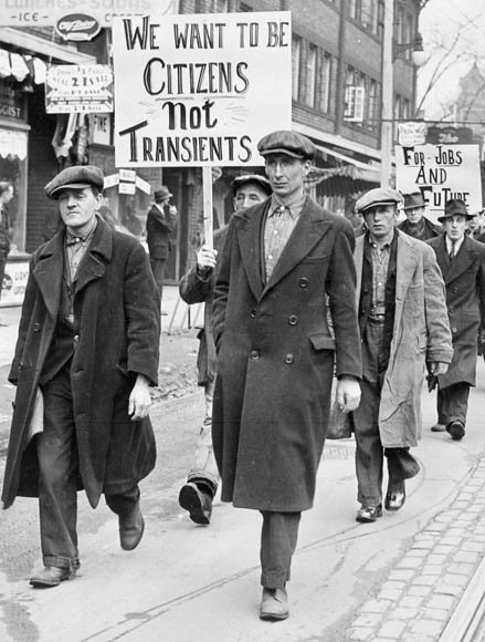 The Single Men's Unemployed Association march in Toronto, Ontario ...