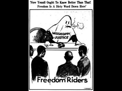 A Political Cartoon about justice against the Freedom Riders