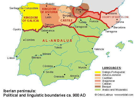 This is a map of different languages/cultures in Medieval Spain.