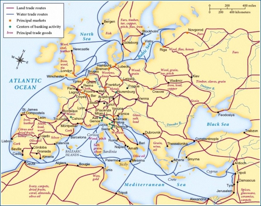 Trade routes of the middle ages