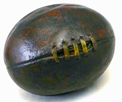 This first american football ball and it was made by a pig bladder