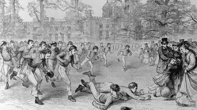 Football being played in public schools in 1827