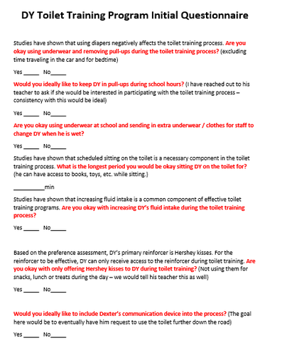 Based on literature review, further questions for the parents were ...