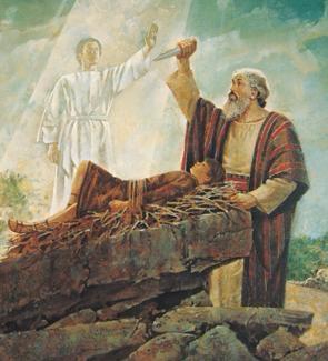Abraham`s about to sacrifice his son Isaac when an angel stops him