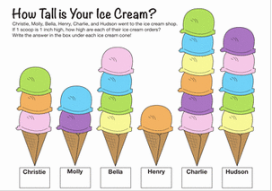 Use an ice cream chart to compare the height of the ice cream. 1 scoop ...