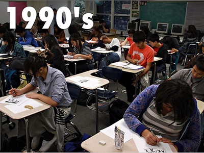 1990's classroom with bigger schools and all types of students included