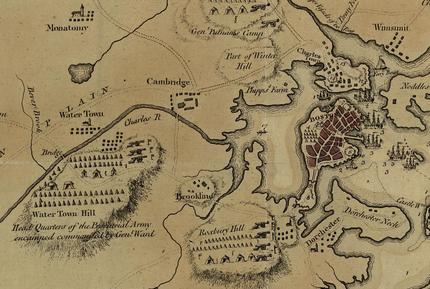 Detail of map depicting the 1775 Battles of Lexington and Concord and ...