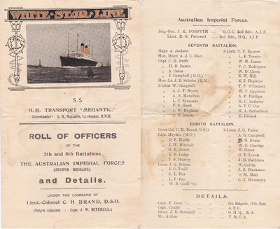 Roll of Officers of the 7th and 8th Battalion. Transfer from Alexandria ...