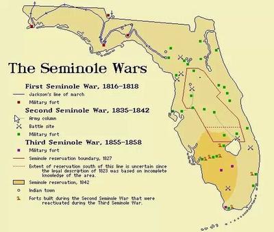 A map of the Seminole Wars.
