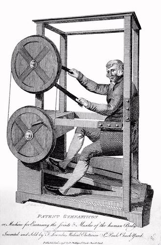 1796 . The gymnasticon, the first machine for fitness, is invented.
