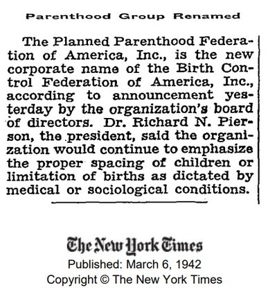 The Birth Control Federation of America changes name to Planned ...