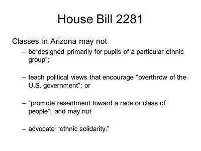 HB 2281 prohibits a school district or charter school from including ...