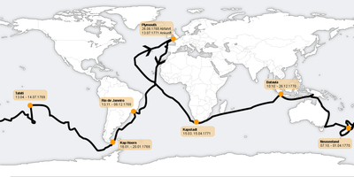This is an image of the projected journey of James Cook's first voyage.