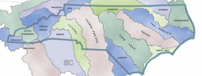 image showing the 17 different river basins in North Carolina (NC DEQ)