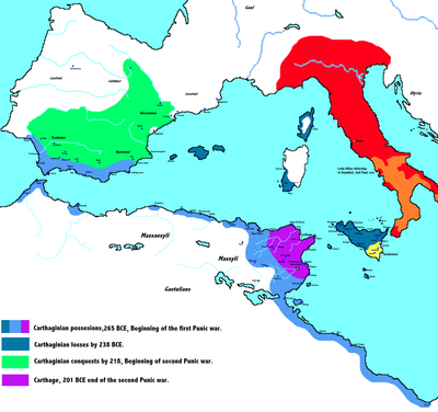 A map showing the Carthaginian territories through the Punic Wars ...