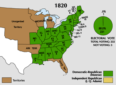 Election of 1820: James Monroe wins election.