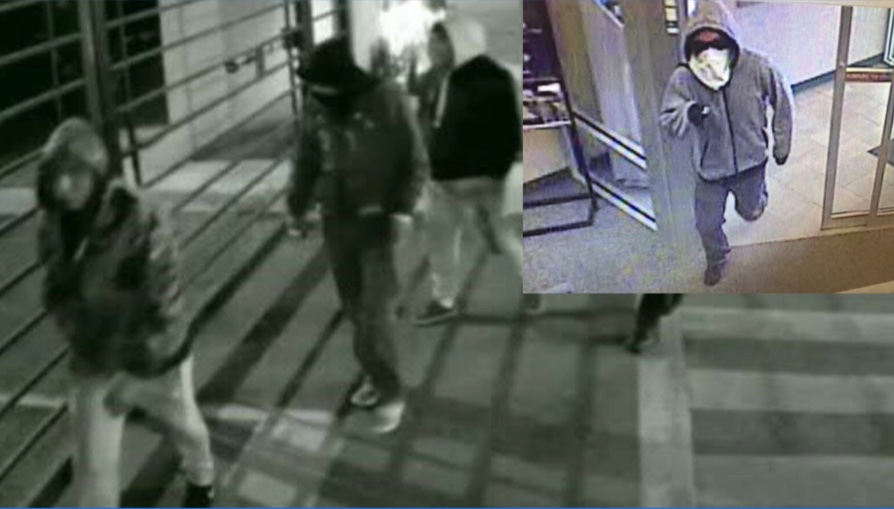 Photo of thieves escaping from the bank caught on a security camera.