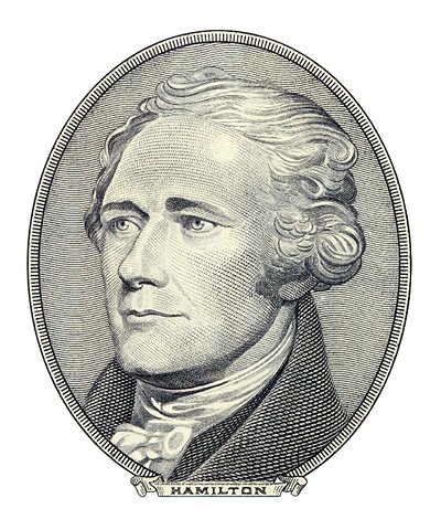 A picture of Hamilton as printed on the $10 bill.