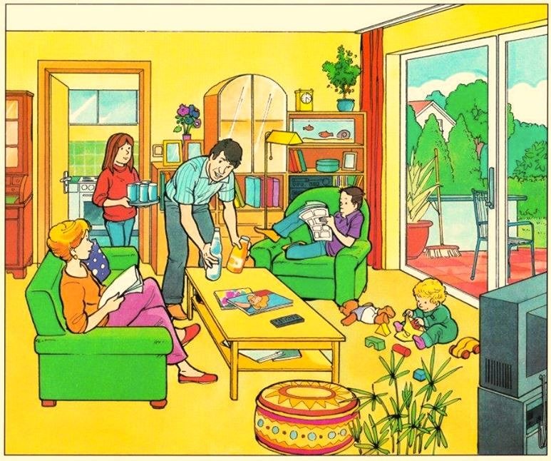 Im Wohnzimmer: Wörter, Sätze