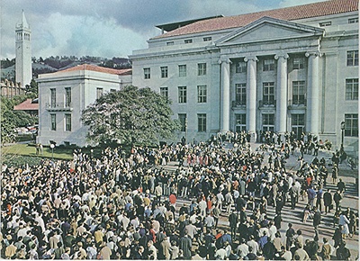 Sproul Plaza filled with Berkeley students, circa 1967, from a brochure ...