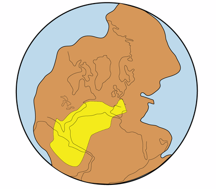 Reconstruction of Late-Triassic global geography.
